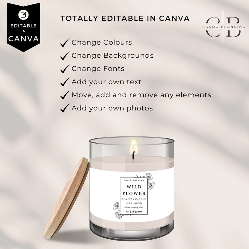 Editable Candle Jar Label Template, DIY Candle Product Design, Modern ...