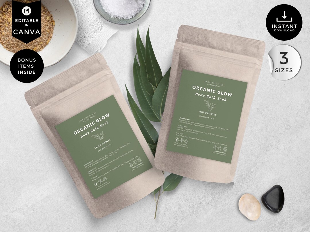 Editable Pouch Label Template, Bath Salts Label, Apothecary Pouch Label ...