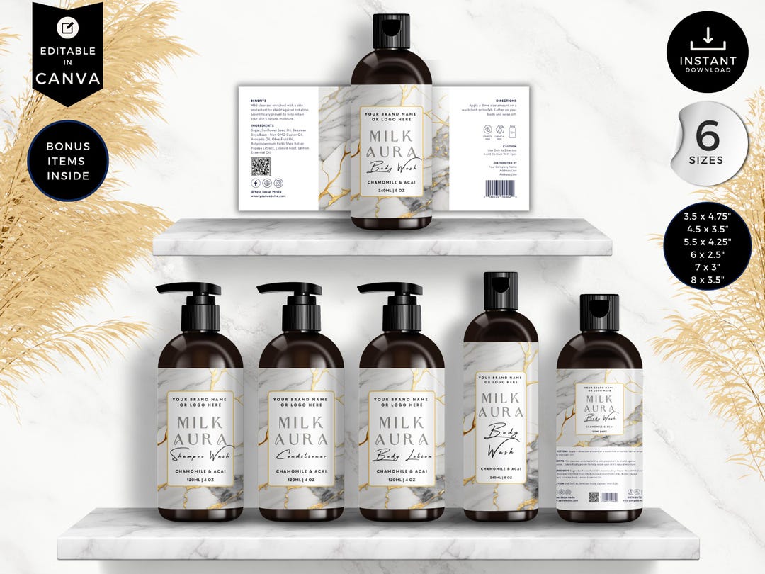 Shampoo Bottle Label Template, Canva Label Design, DIY Cosmetic Bottle ...