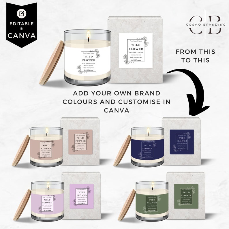 Editable Candle Jar Label Template, DIY Candle Product Design, Modern ...