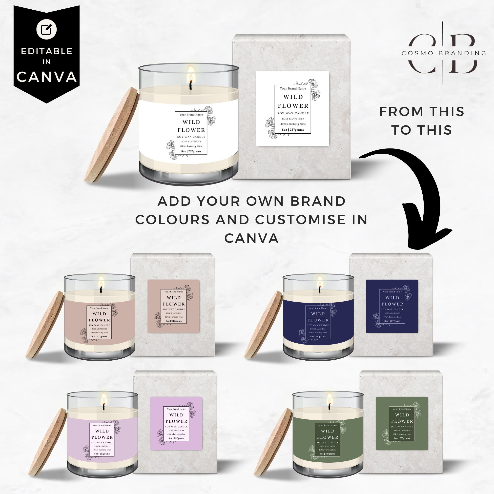 Editable Candle Jar Label Template, DIY Candle Product Design, Modern ...