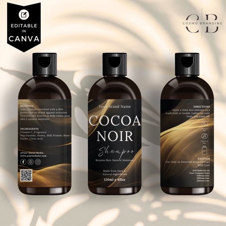 Shampoo Bottle Label Template, Canva Bottle Label Design, DIY Cosmetic ...