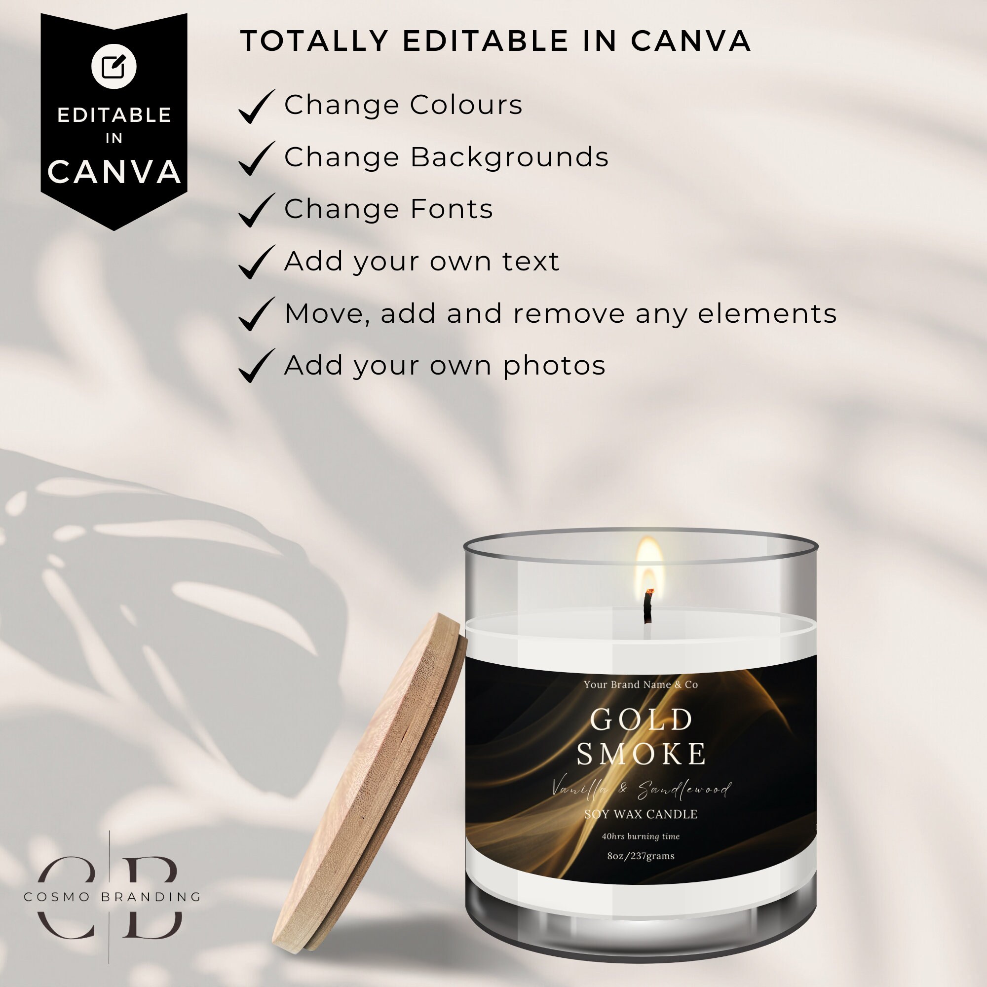 Editable Candle Jar Label, DIY Candle Label Template, Modern Candle ...