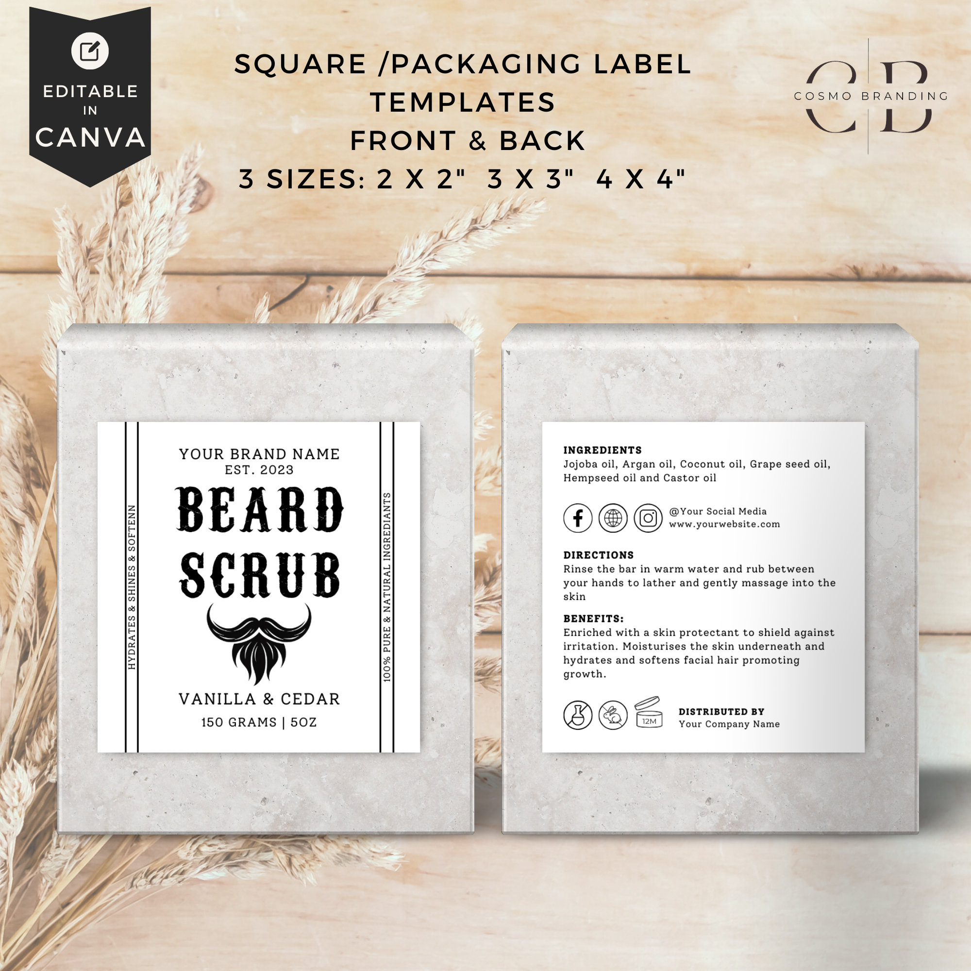 Editable Cosmetic Label Templates, DIY Men Care Labels, Jar Labels ...