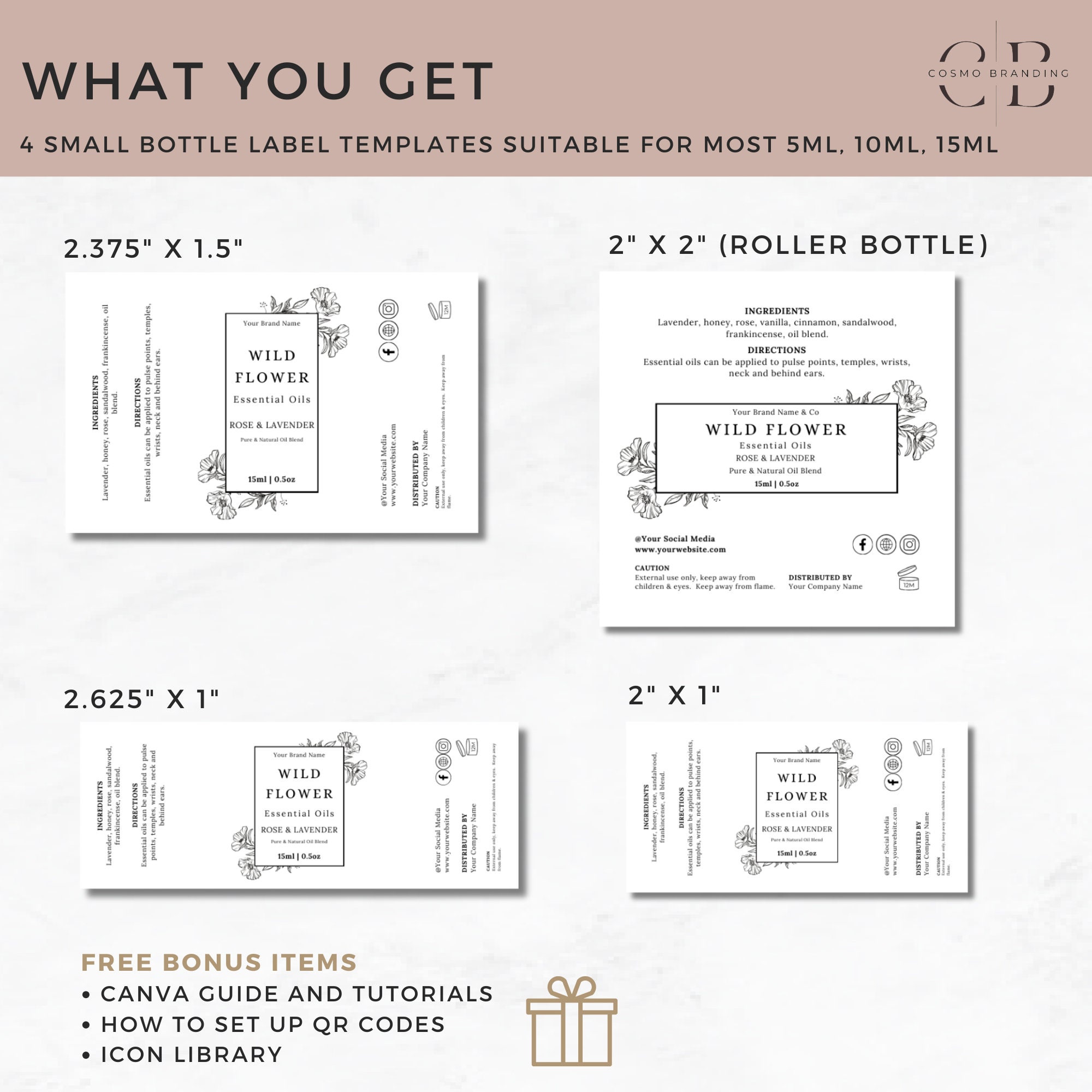 Editable Essential Oil Labels, Roller Bottle Labels, 5ml, 10ml, 15ml ...