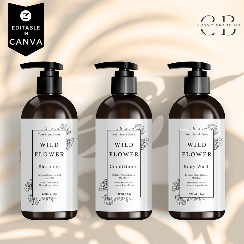 Shampoo Bottle Label Template, Canva Bottle Label Design, DIY Cosmetic ...