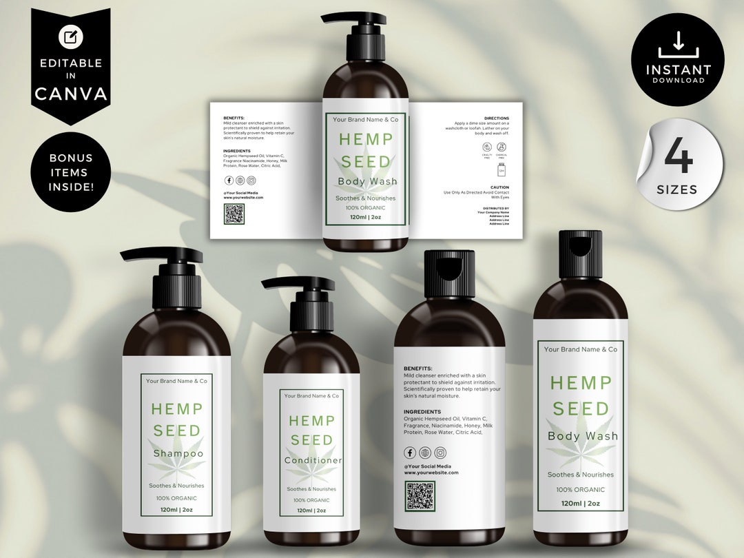 Shampoo Bottle Label Template, Canva Bottle Label Design, DIY Cosmetic ...
