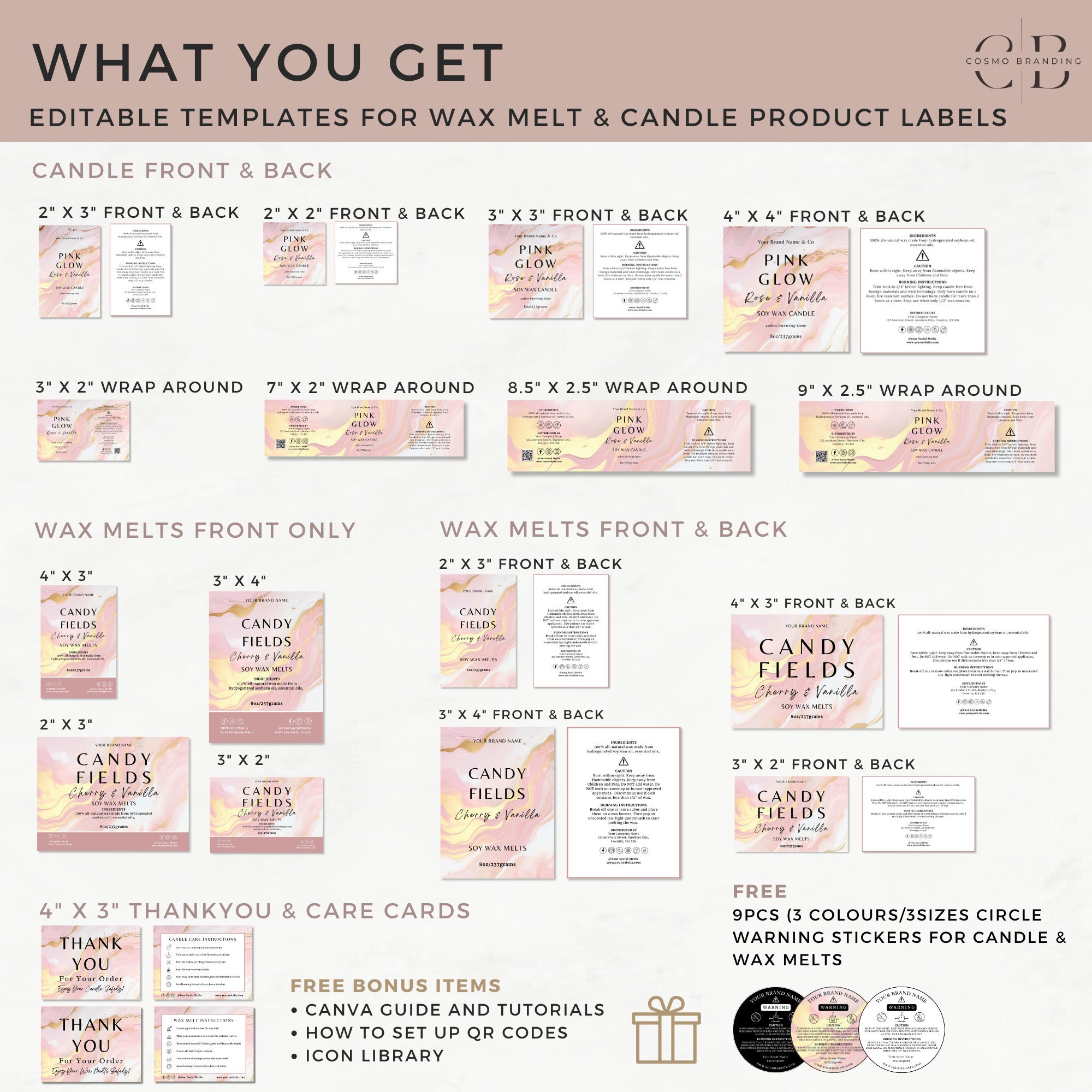 Editable Candle Labels, Wax Melts Label Templates, Candle Packaging Box ...