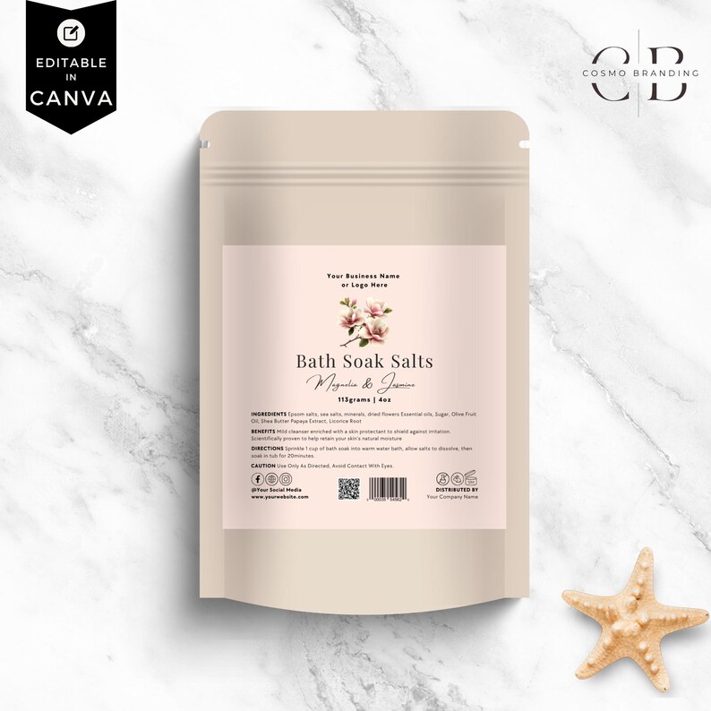 Editable Pouch Label Template, Bath Salts Label, Apothecary Pouch Label ...