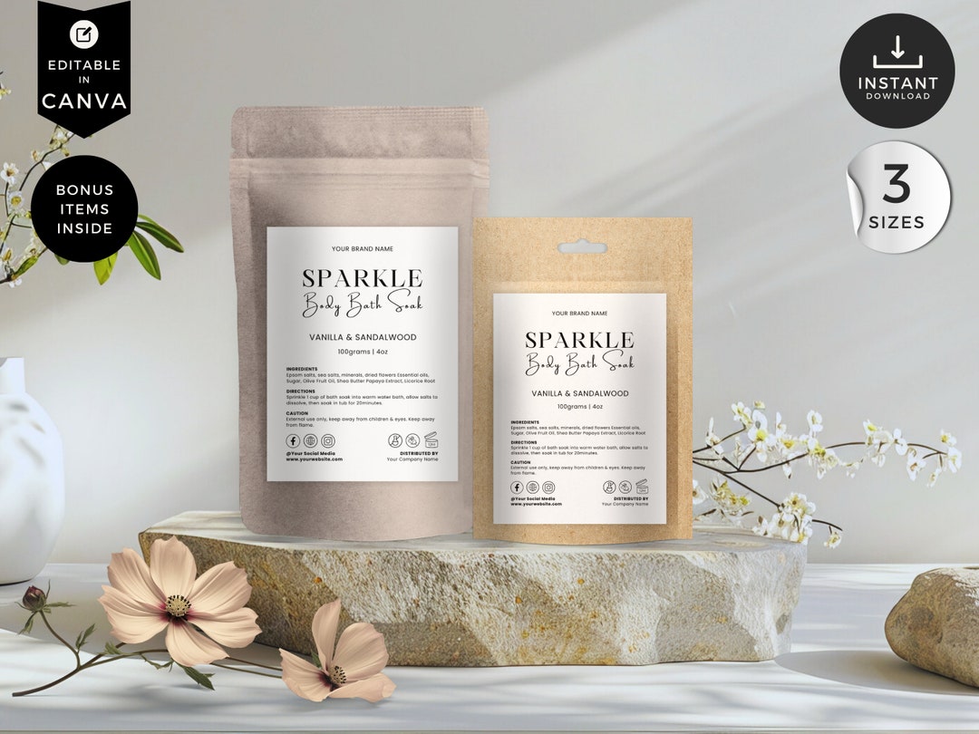 Editable Pouch Label Template, Bath Salts Label, Apothecary Pouch Label ...