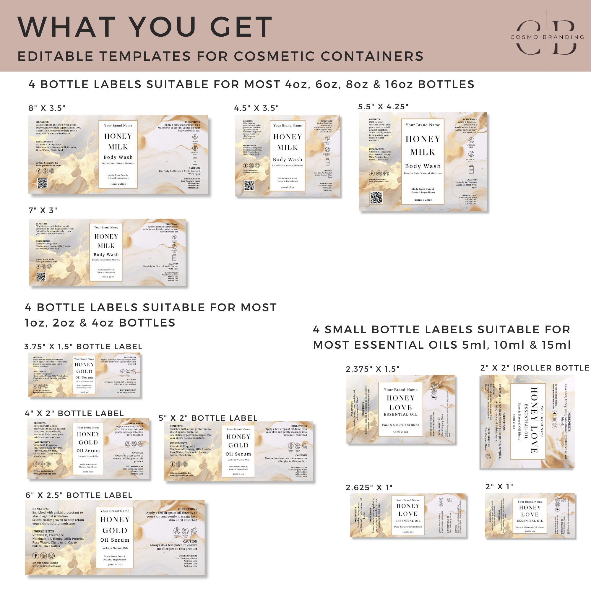 Editable Cosmetic Label Templates, Custom Body Product Label, DIY ...