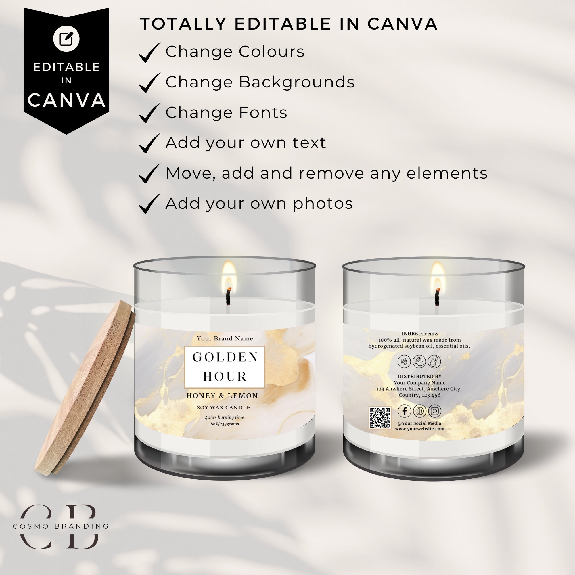 Editable Candle Jar Label, DIY Candle Label Template, Modern Candle ...