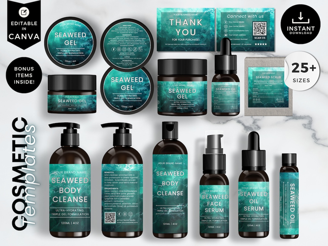 Editable Cosmetic Label Templates, Custom Body Product Label, Canva DIY ...