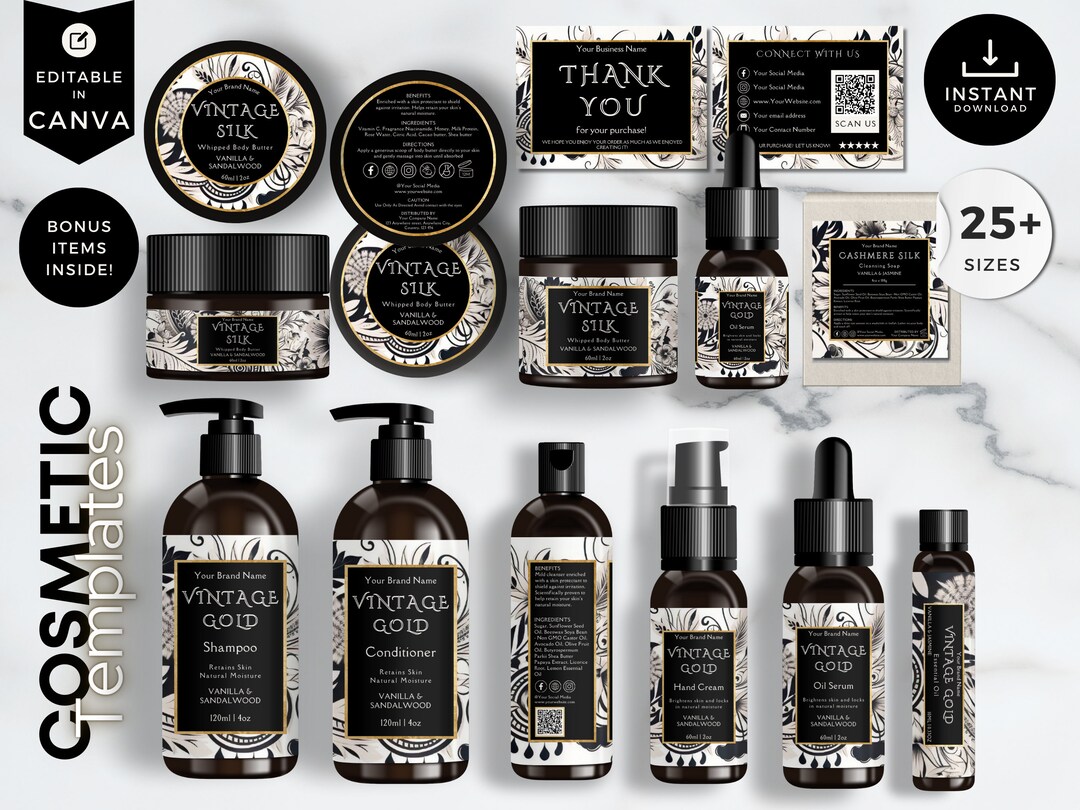 Editable Cosmetic Label Templates, Custom Body Product Label, Canva DIY ...