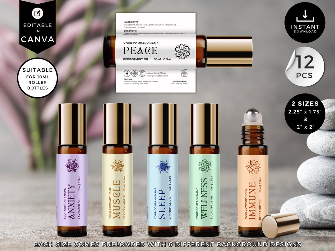 Essential Oil Label, Roller Bottle Label, Oil Bottle Label, Canva ...