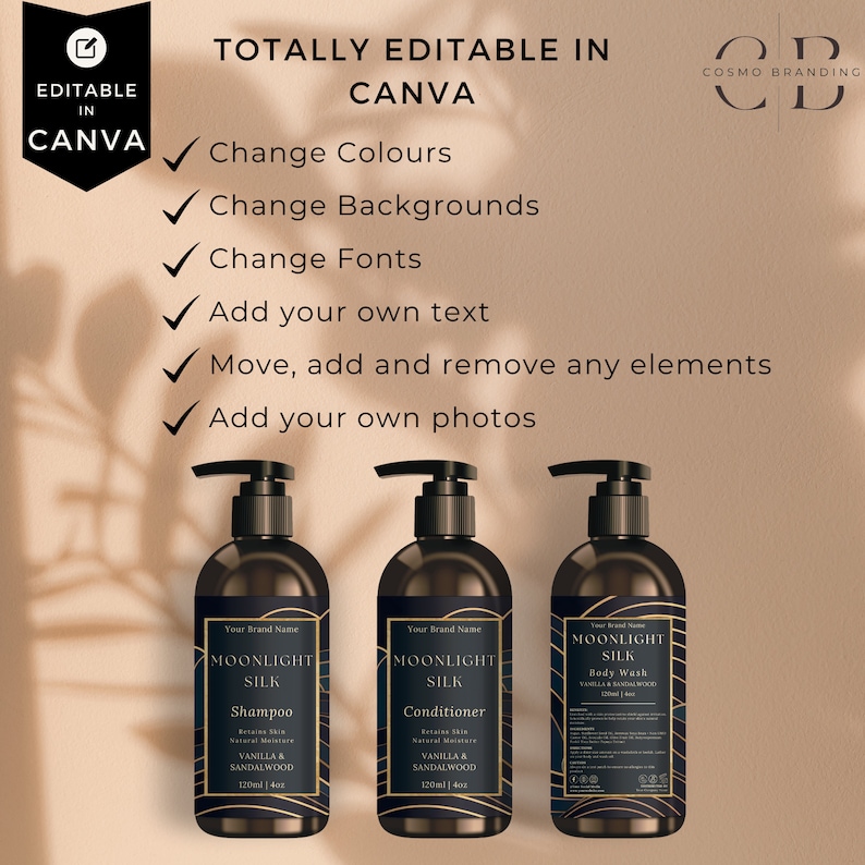 Shampoo Bottle Label Template, Canva Bottle Label Design, DIY Cosmetic ...