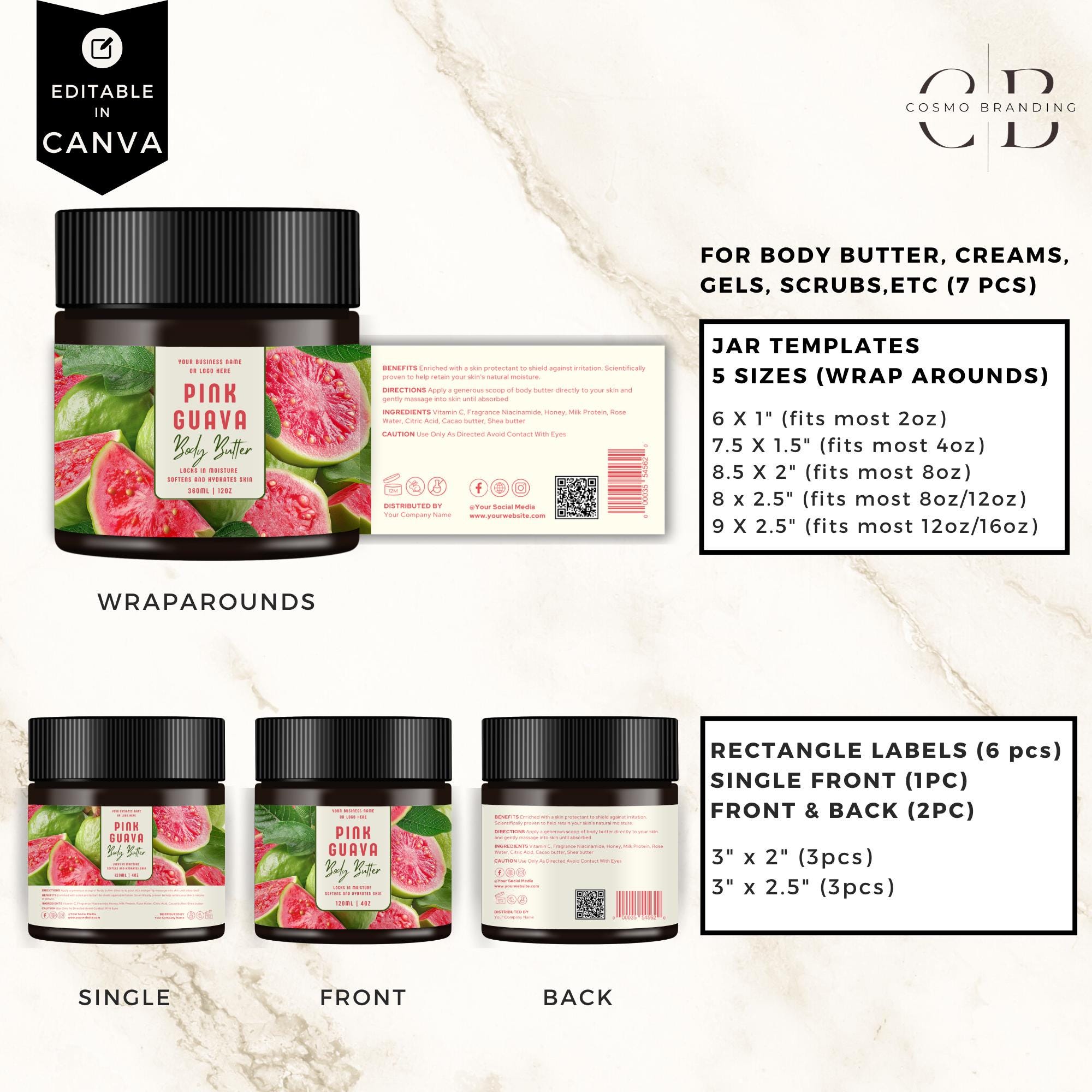 Editable Jar Label Templates, DIY Cosmetic Product Canva Label Design ...
