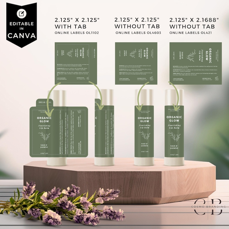 Botanical Lip Balm Label Template Set, Canva Editable Chapstick & Lip ...