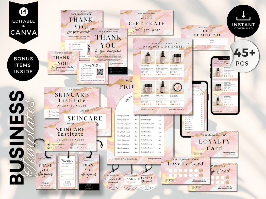 Small Business Templates, Pink, Canva Branding Package, Business ...