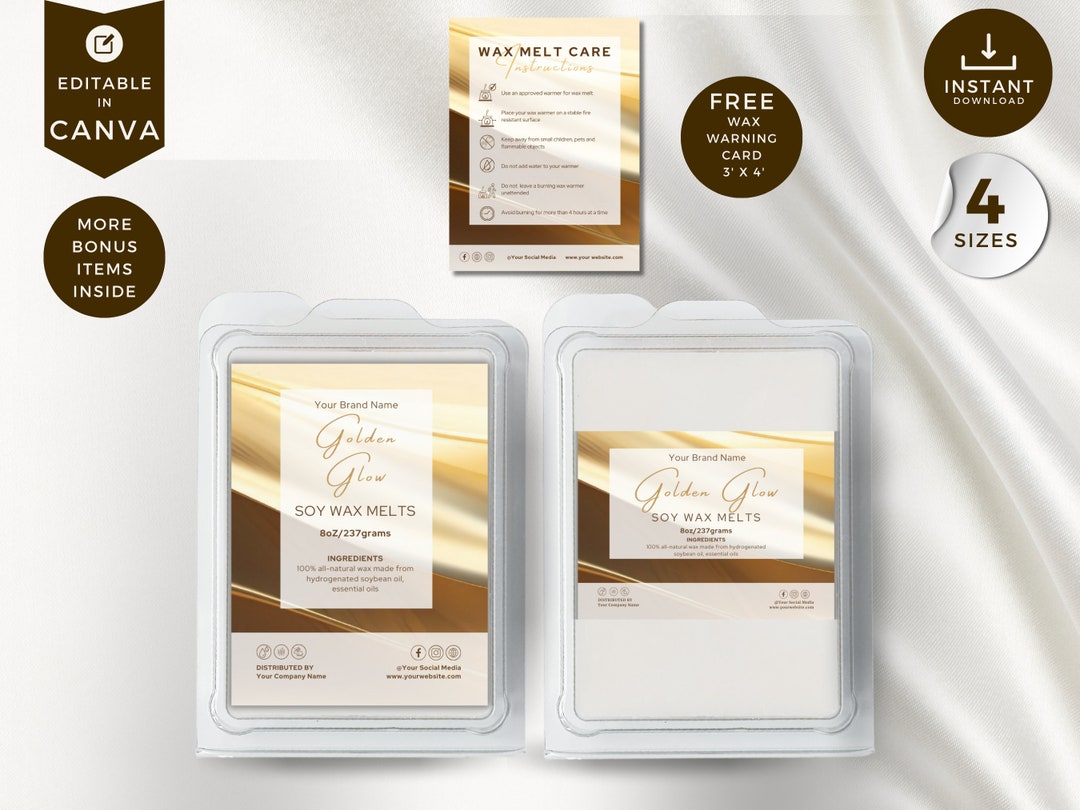Wax Melts Labels Template, Wax Safety, Editable Snap-bar Clamshell ...
