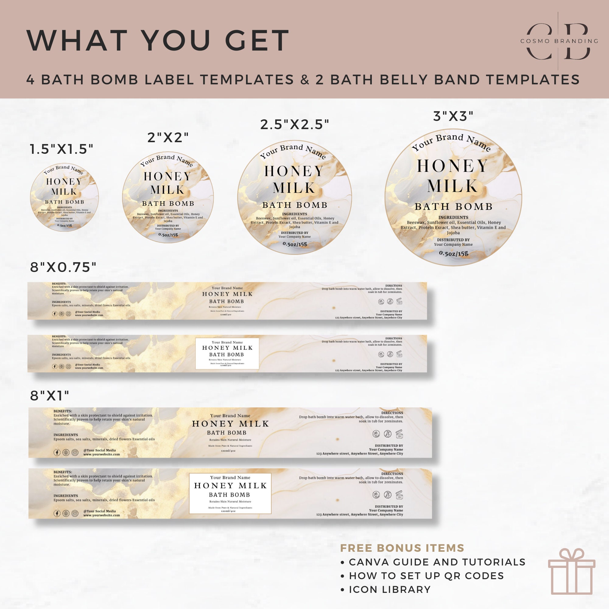 Luxury Bath Bomb Label Template Set, Canva Editable Bath Product Labels ...