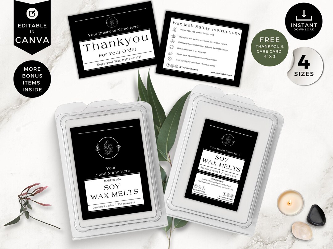 Wax Melts Labels Template, Wax Safety, Editable Snap-bar Clamshell ...