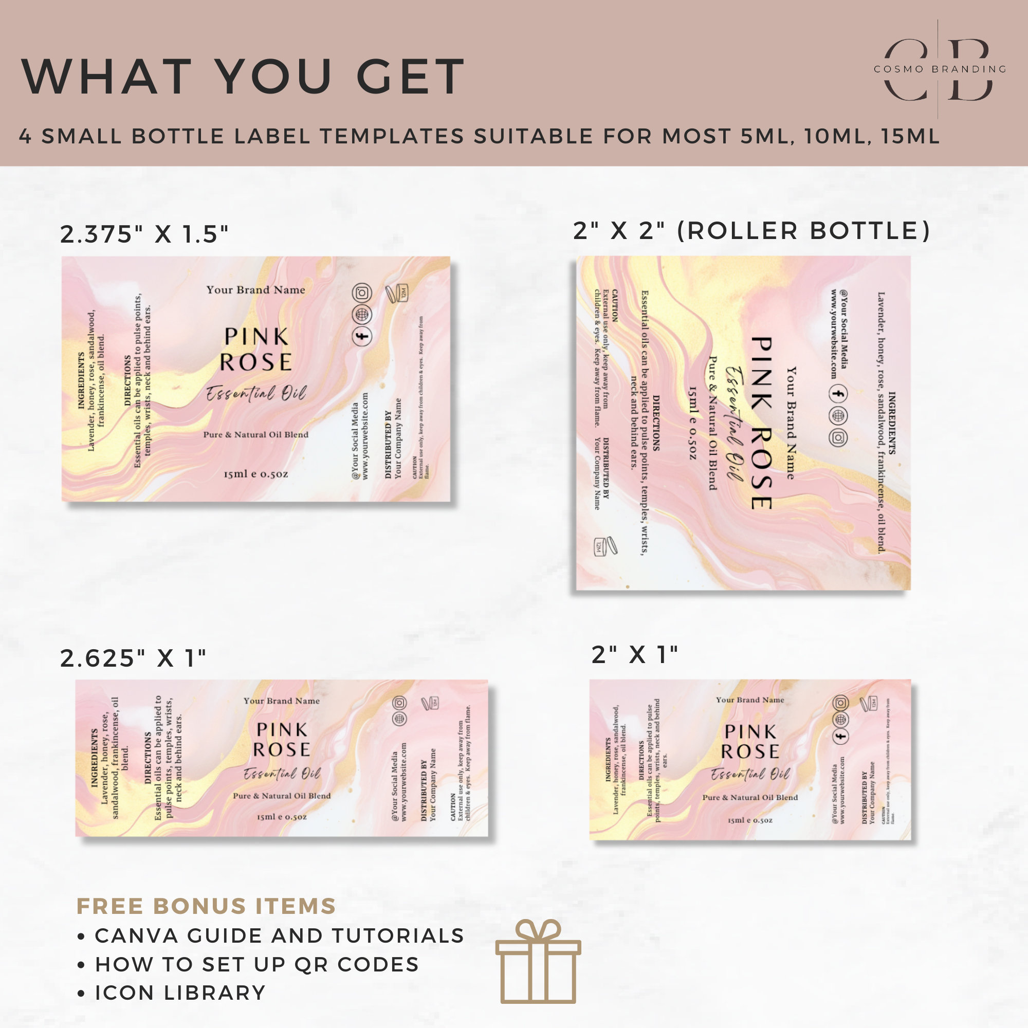 Editable Essential Oil Labels, Roller Bottle Labels, 5ml, 10ml, 15ml ...