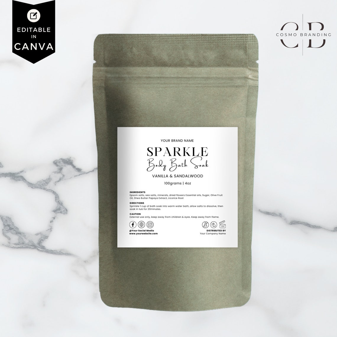 Editable Pouch Label Template, Bath Salts Label, Apothecary Pouch Label ...