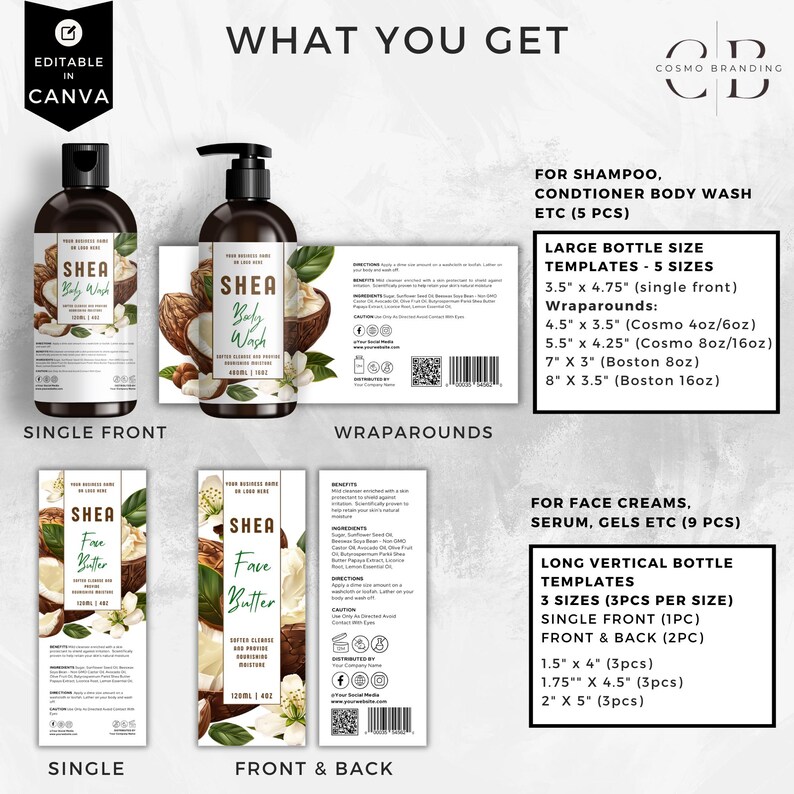 Editable Cosmetic Label Templates, Custom Body Product Labels, DIY ...