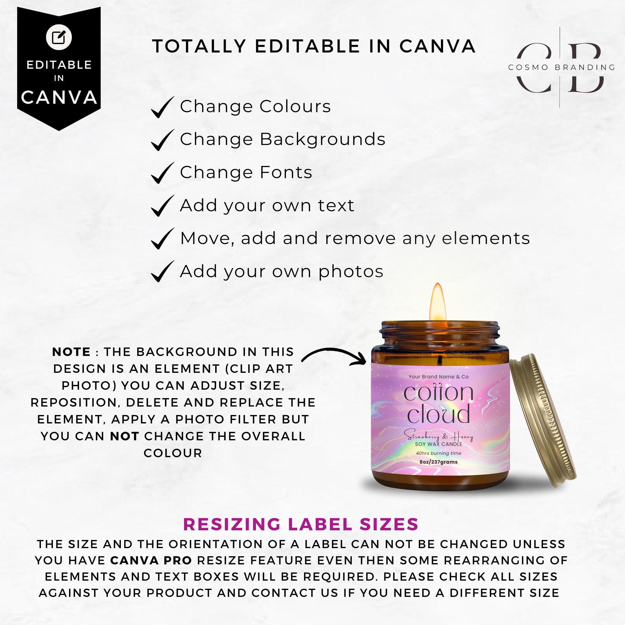 Editable Candle Jar Label, DIY Candle Label Template, Modern Candle ...