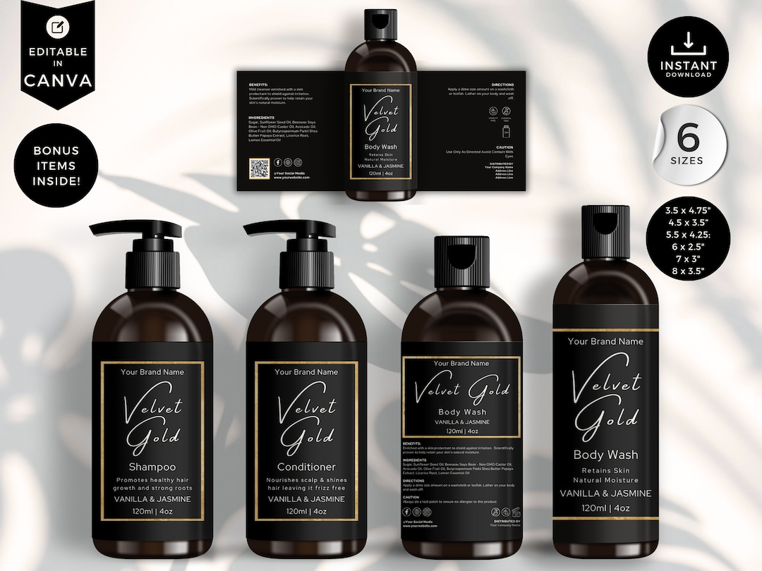 Shampoo Bottle Label Template, Canva Bottle Label Design, DIY Cosmetic ...