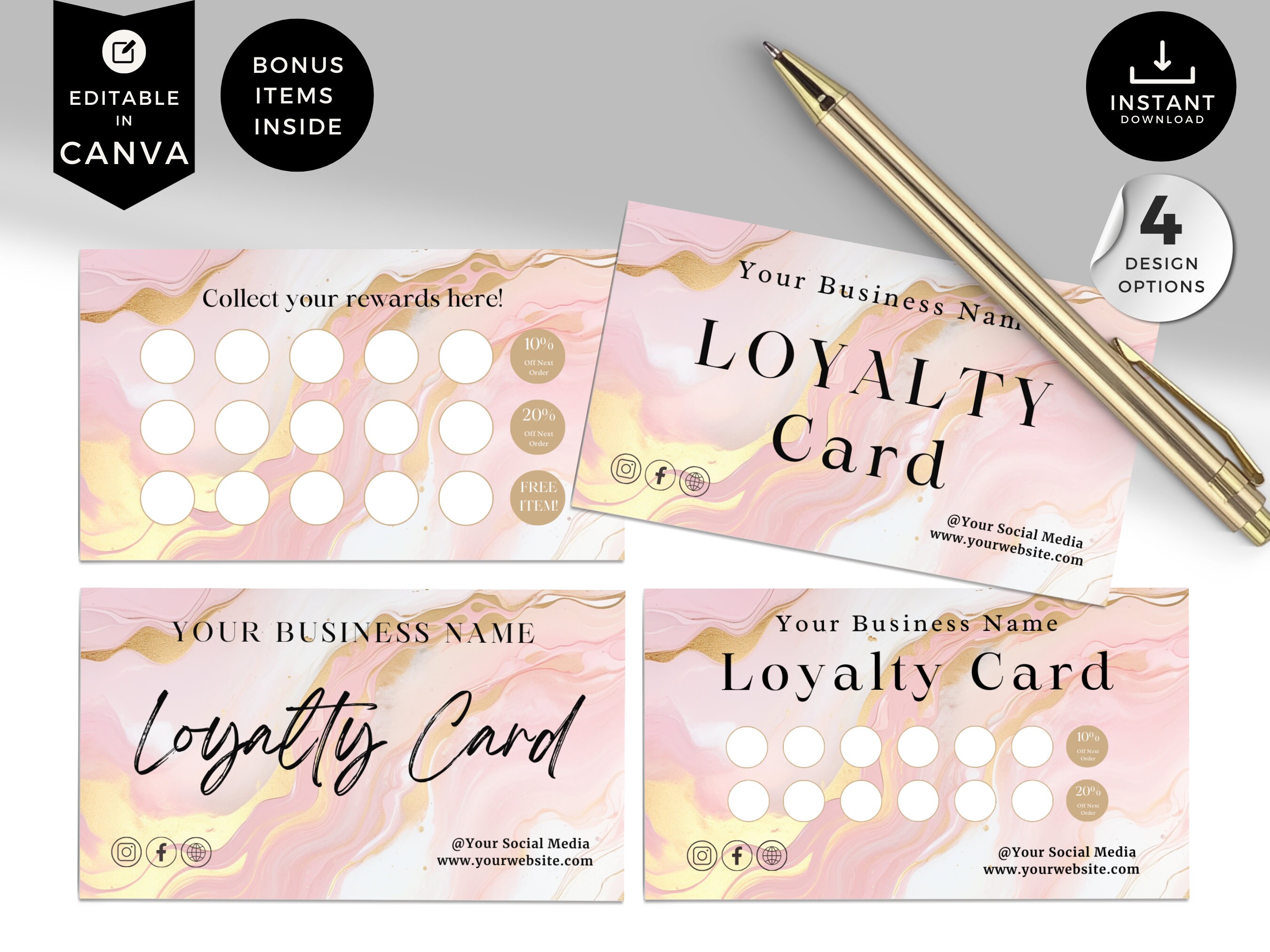 Editable Loyalty Card, Pink, Esthetician Templates, Cosmetic Loyalty ...