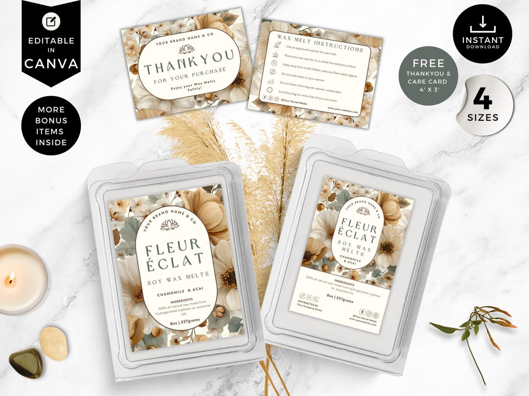 Floral Wax Melt Label Template Bundle, Canva Editable Wax Melt ...