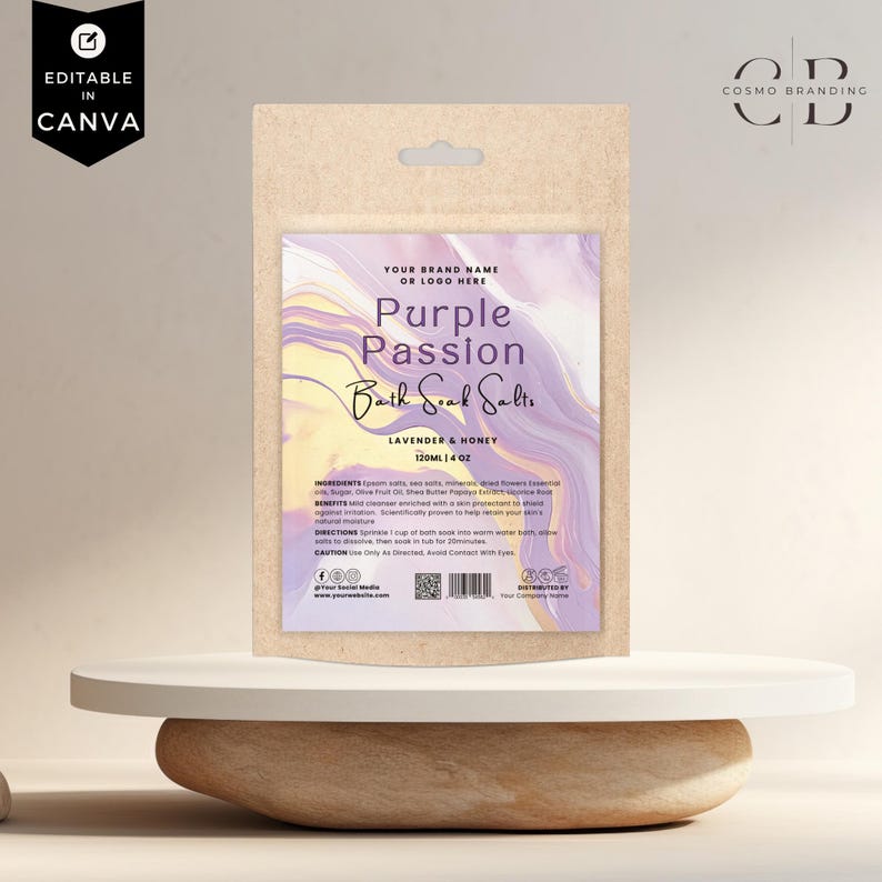 Editable Pouch Label Template, Bath Salts Label, Apothecary Pouch Label ...