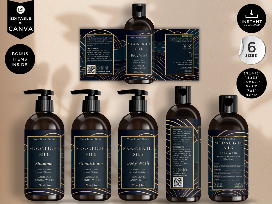 Shampoo Bottle Label Template, Canva Bottle Label Design, DIY Cosmetic ...