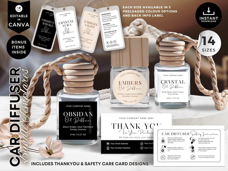 Luxury Car Diffuser Label Template Bundle, Canva Editable Car Fragrance ...