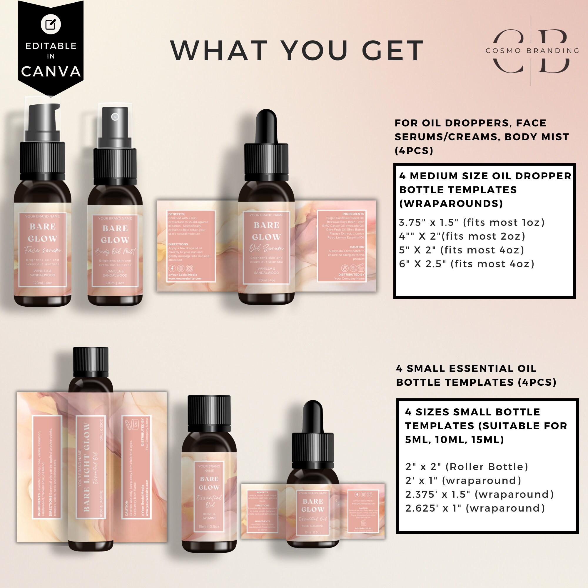 Editable Cosmetic Label Templates, Custom Body Product Label, DIY ...