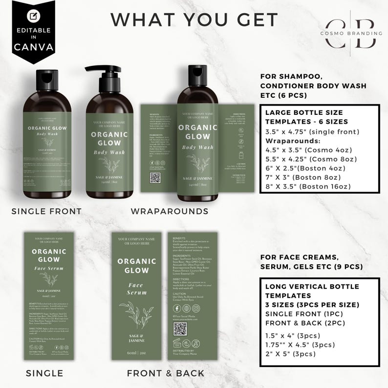 Botanical Skincare Label Template Bundle Canva Editable Cosmetic Labels ...
