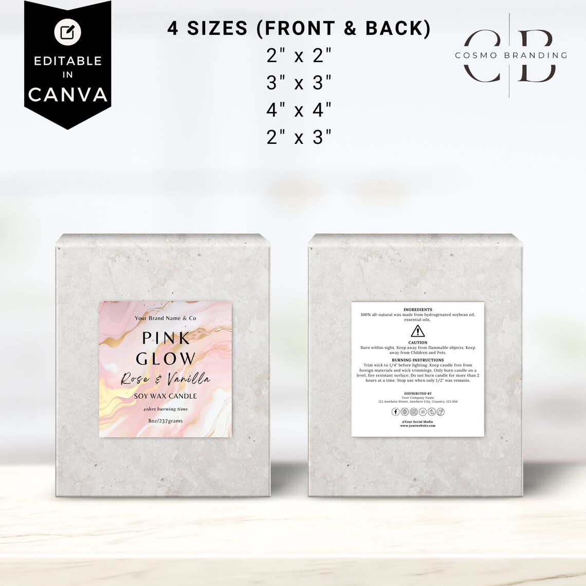 Editable Candle Jar Label, DIY Candle Label Template, Modern, Pink ...
