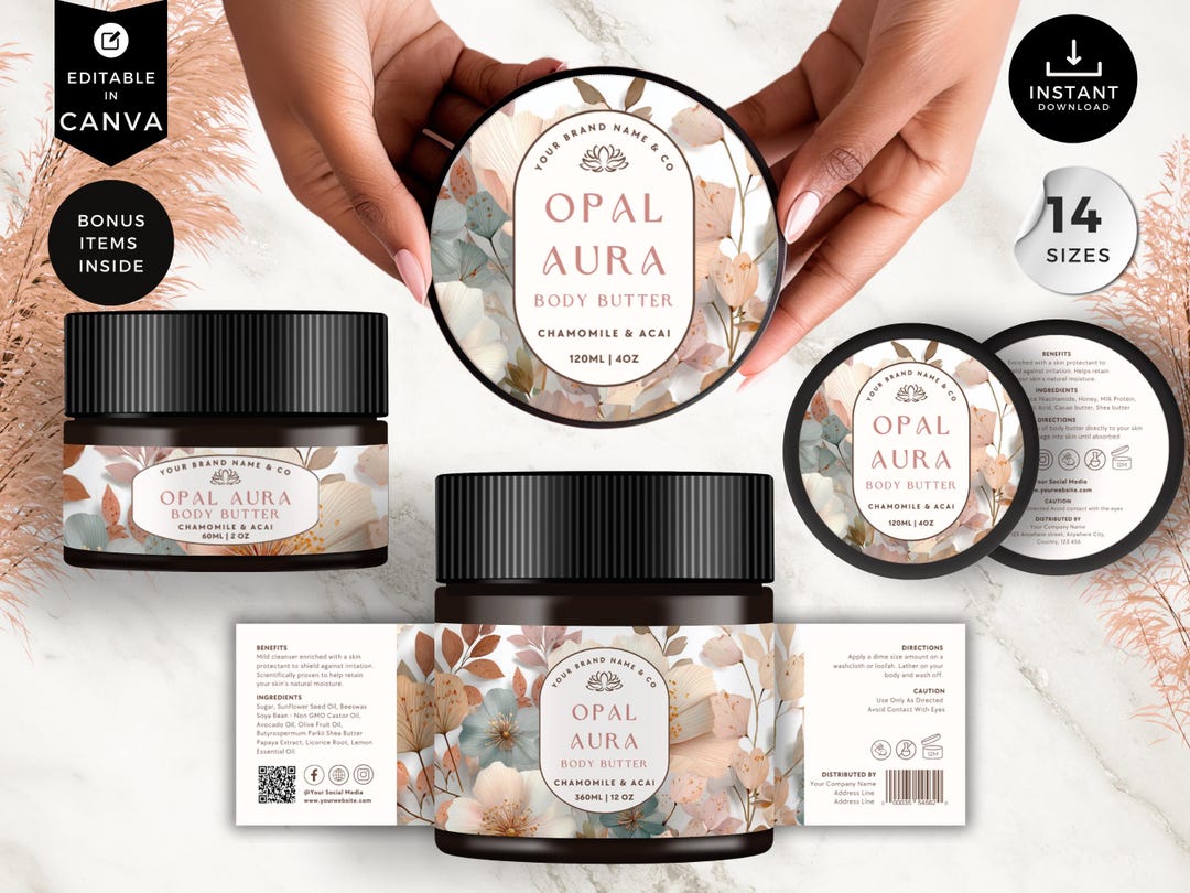 Editable Jar Label Templates, Cosmetic Product Label, DIY Canva Design ...