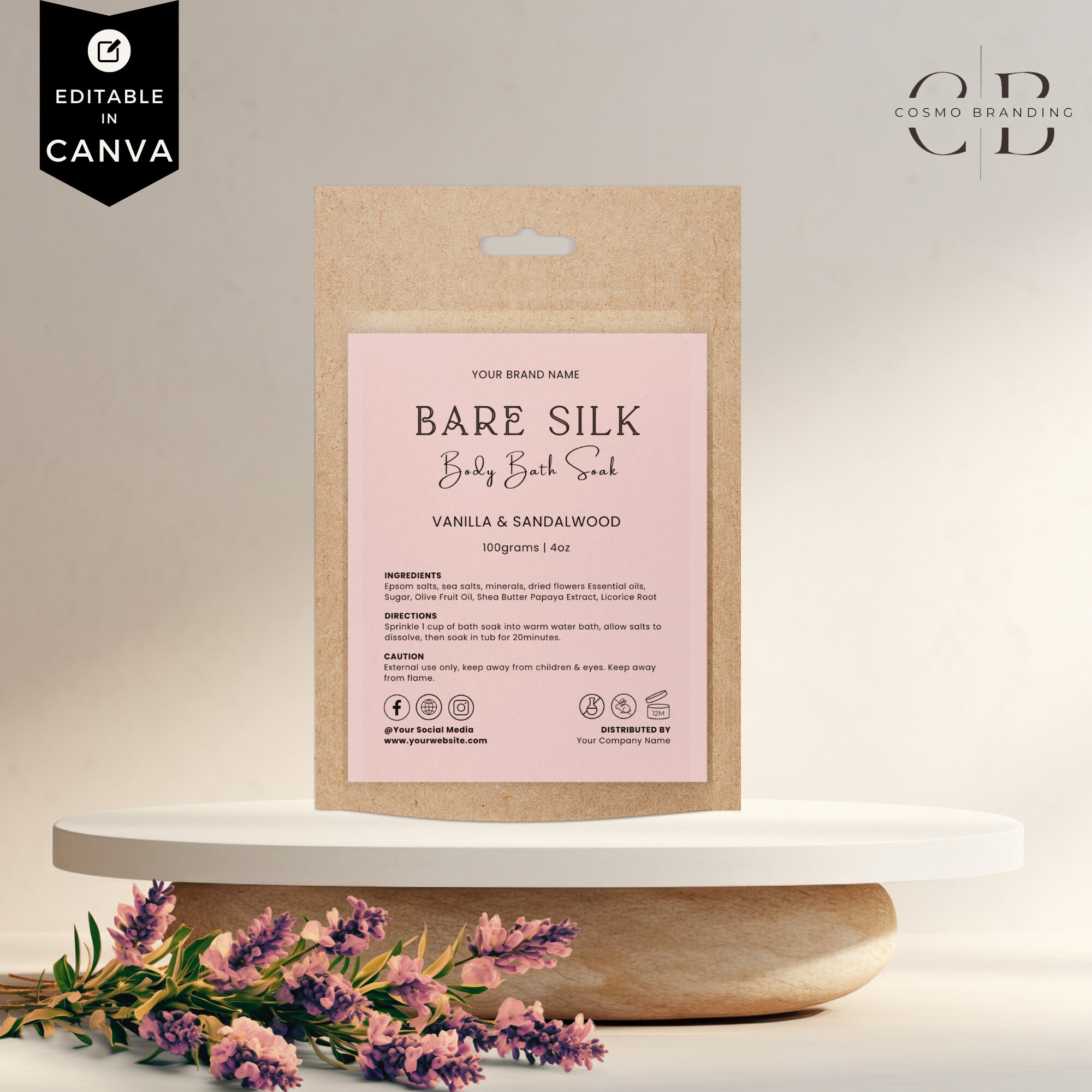 Editable Pouch Label Template, Bath Salts Label, Apothecary Pouch Label ...