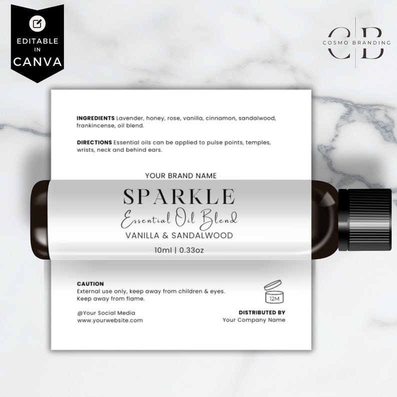 Luxury Elegant Essential Oil Label Template Set, Canva Editable Small ...
