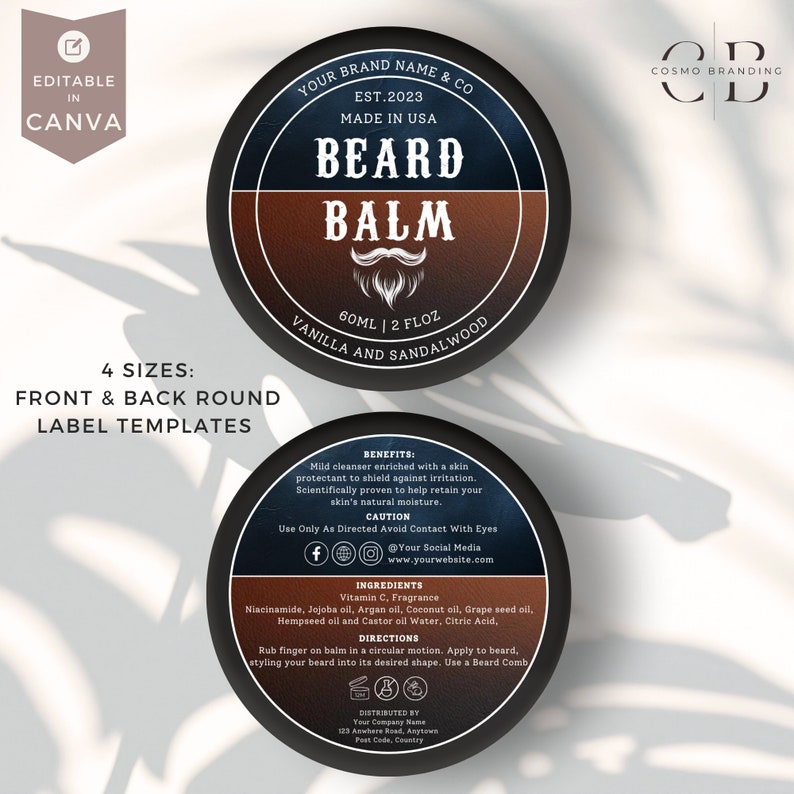 Jar Label Template, Vintage, Men Care Designs, Editable Beard Product ...