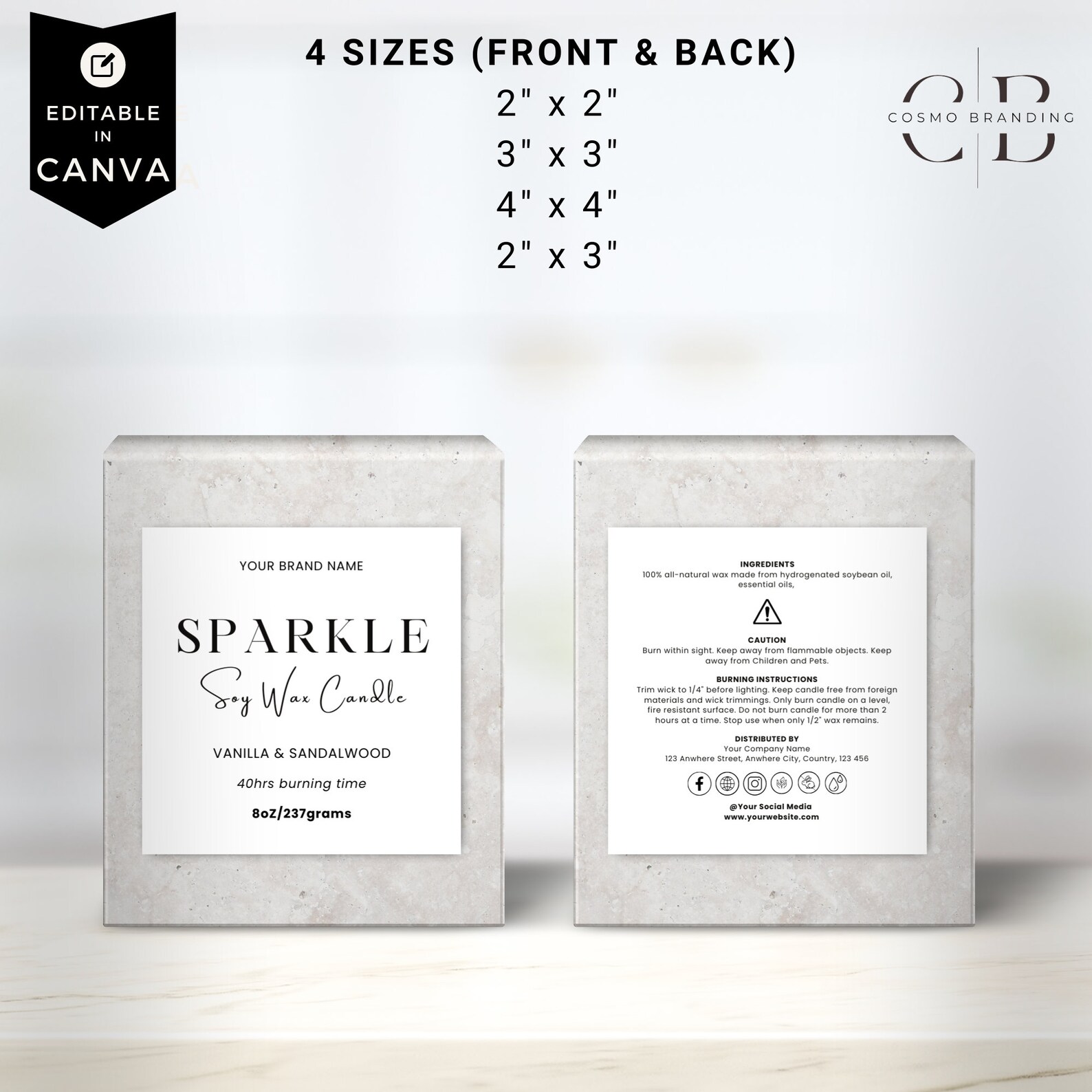 Editable Candle Jar Label Template, DIY Candle Product Design, Modern ...