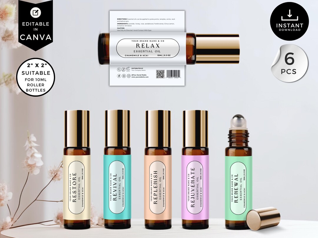 Essential Oil Label, Roller Bottle Label, Oil Bottle Label, Canva ...