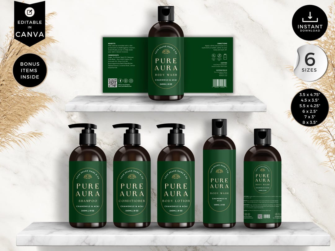 Shampoo Bottle Label Template, Canva Bottle Label Design, DIY Cosmetic ...