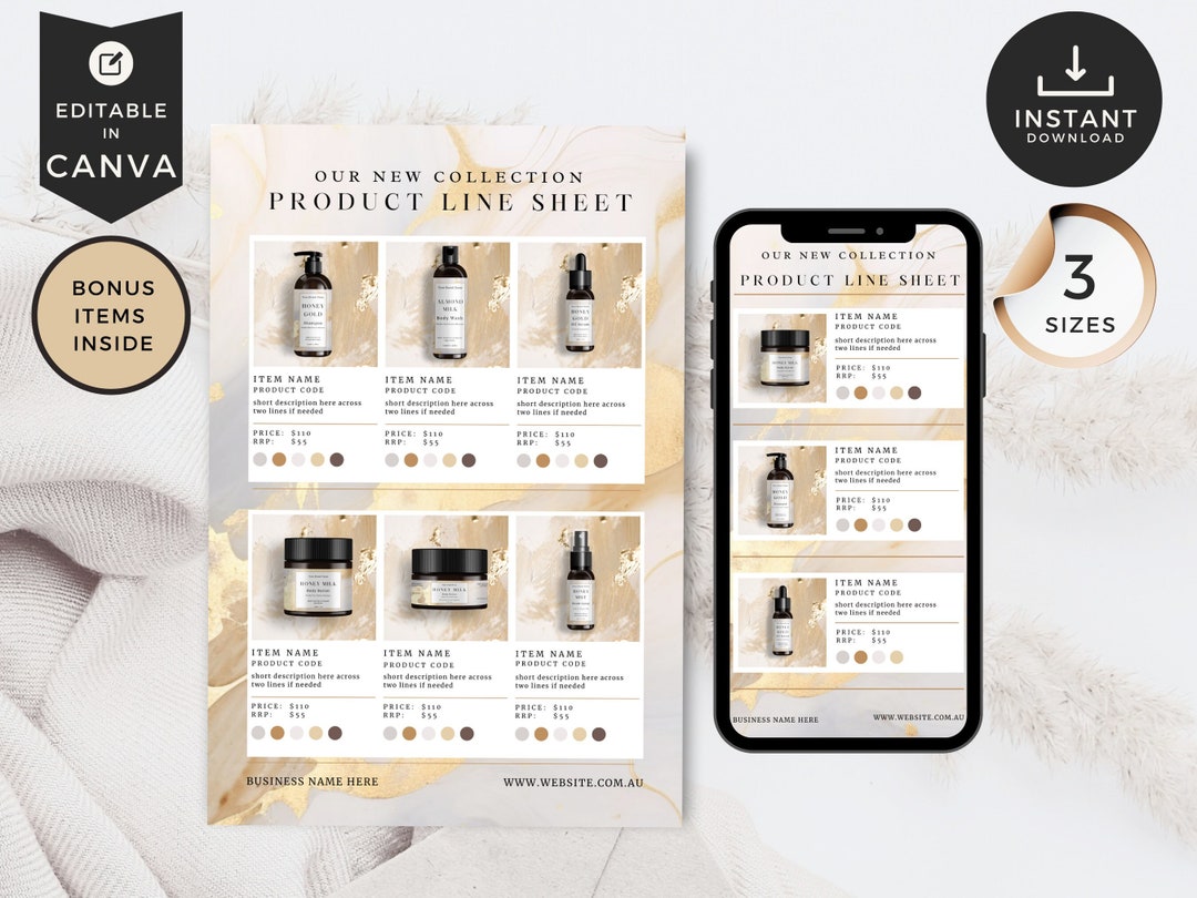 Product Line Sheet Template, Gold, Catalogue Template, Pricing Guide ...