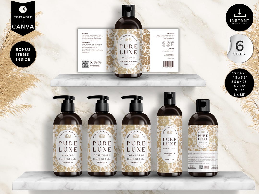 Shampoo Bottle Label Template, Canva Bottle Label Design, DIY Cosmetic ...