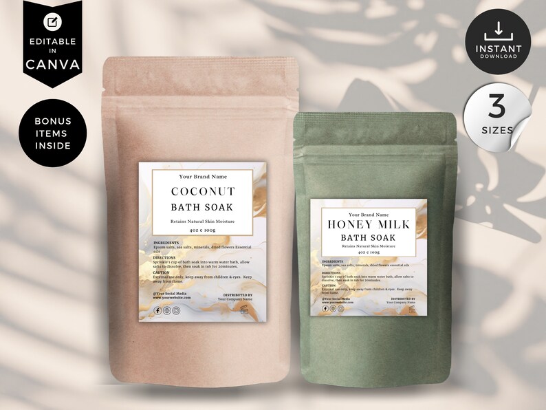 Luxury Elegant Pouch Label Template Set, Canva Editable Tea, Coffee ...