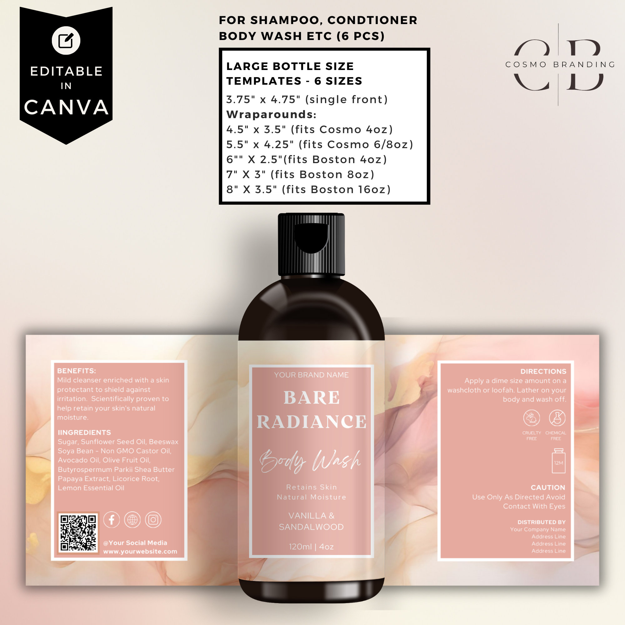 Shampoo Bottle Label Template, Canva Bottle Design, DIY Cosmetic Bottle ...